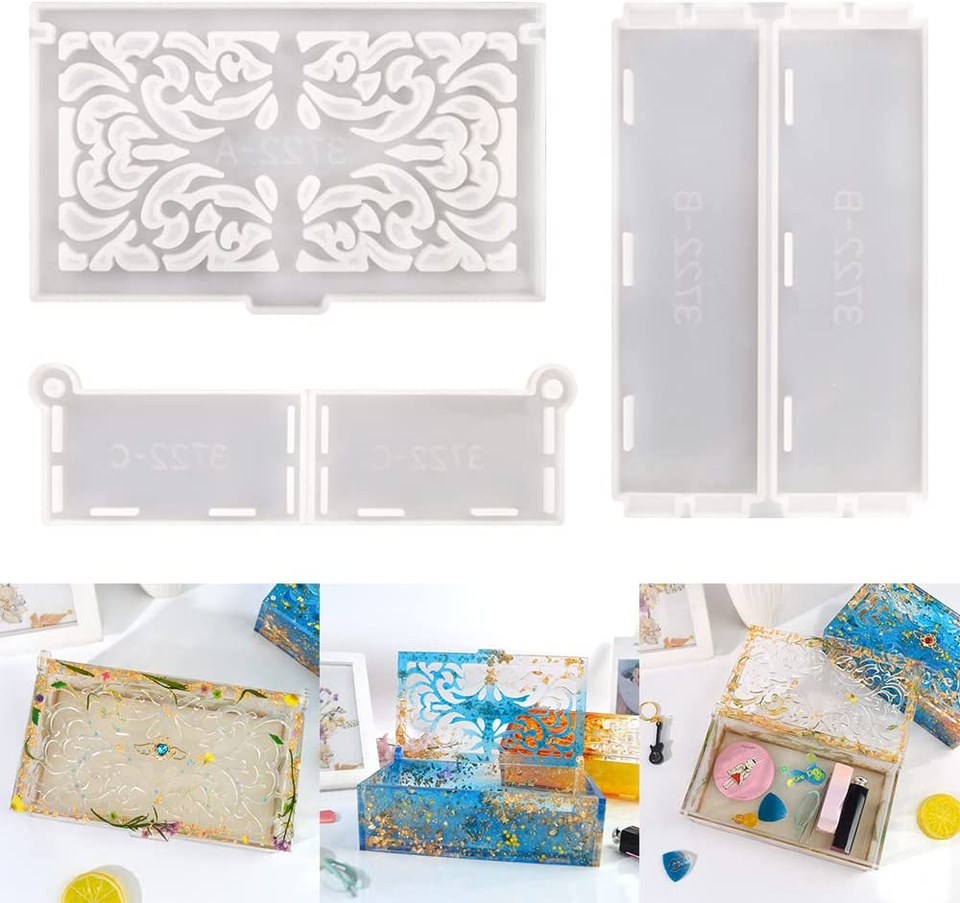 Domino Box Resin Molds, Large Rectangle Carved Container Epoxy Resin ...