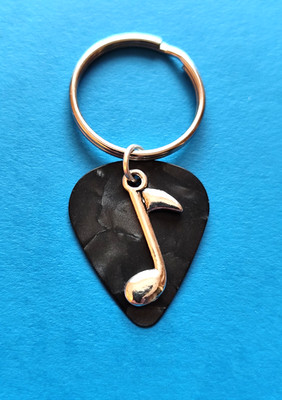 Black Guitar Pick KeyRing with Silver Tone Music Note Charm | eBay