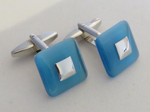 Turquoise Cat's Eye Square Cufflinks - Rhodium Plated - Gift Boxed ...