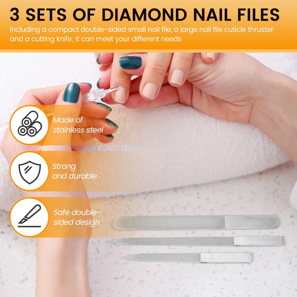 2X(3-Piece Nail File Set Stainless Steel -Sided Nail File Buffer File ...
