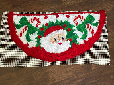 Santa Claus 34” X 17” Christmas Candy Cane Completed Hearth Latch Hook ...