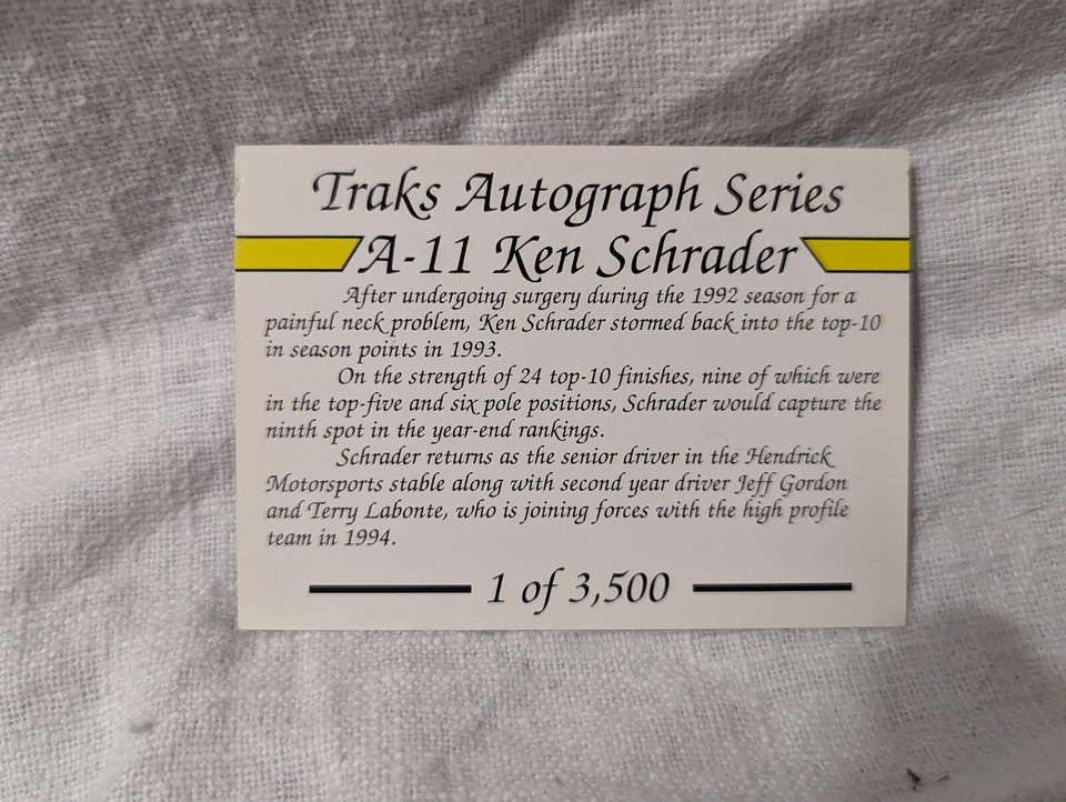 Ken Schrader AUTOGRAPH 1994 Traks Premium AUTO NASCAR Racing Xfinity ...