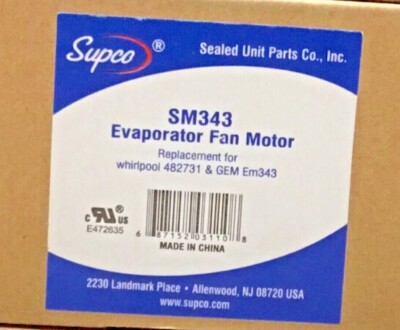 Genuine Supco SM343 for Whirlpool Refrigerator Evaporator Motor 482731 ...