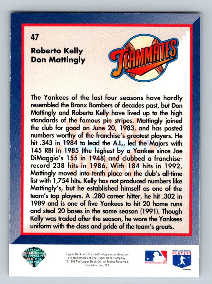 1993 Upper Deck #47 Roberto Kelly / Don Mattingly TMTS | eBay