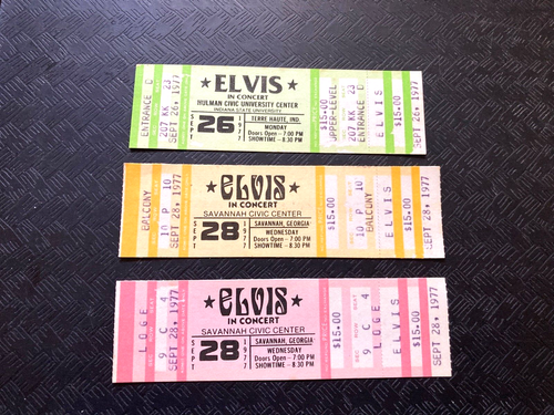 3-ELVIS PRESLEY UNUSED CONCERT TICKETS SAVANNAH CIVIC CENTER SEPT. 26 ...