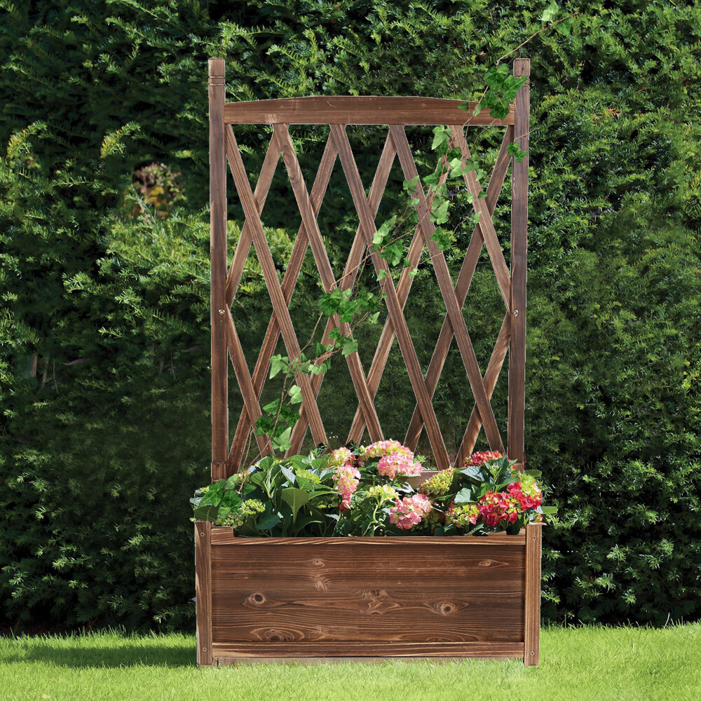 Outdoor Trellis With Planter Boxes Costway 48 In H X 11 In W Brown