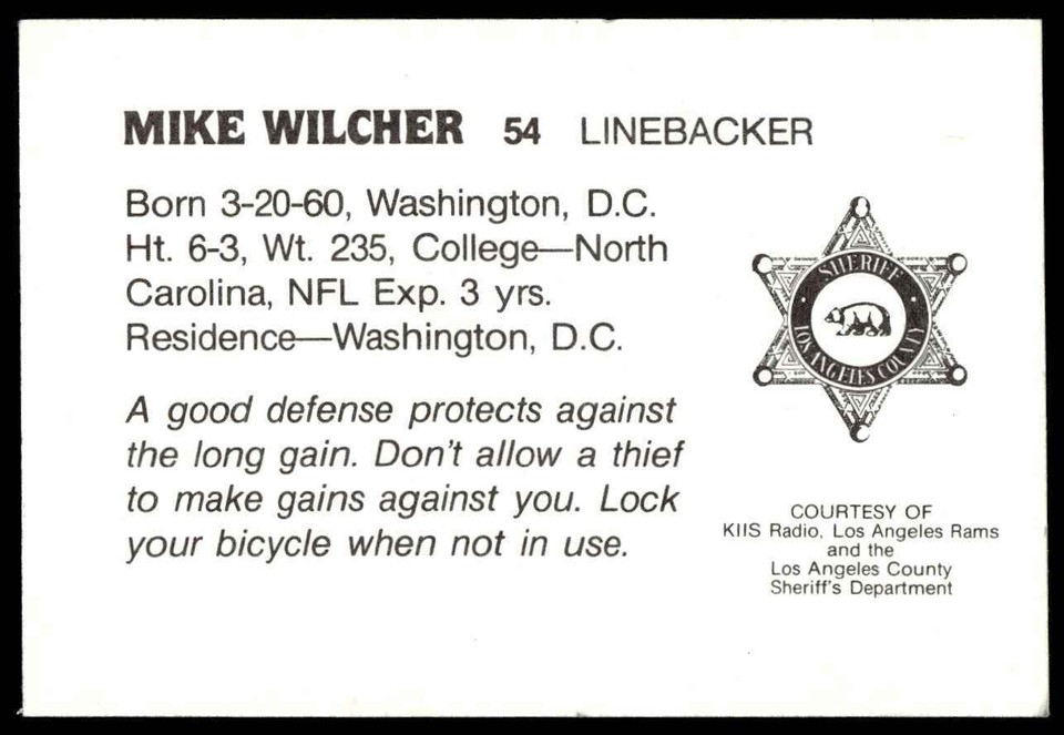 1985 Los Angeles Rams Police Mike Wilcher Los Angeles Rams #NNO | eBay