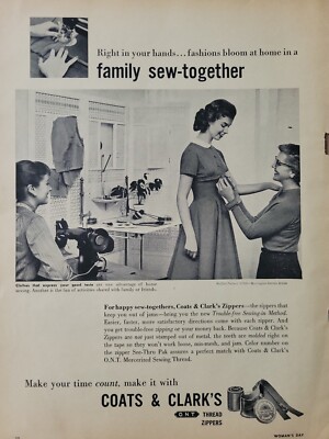 1956 Coats & Clark ONT sewing thread zipper dress family sew vintage ad ...