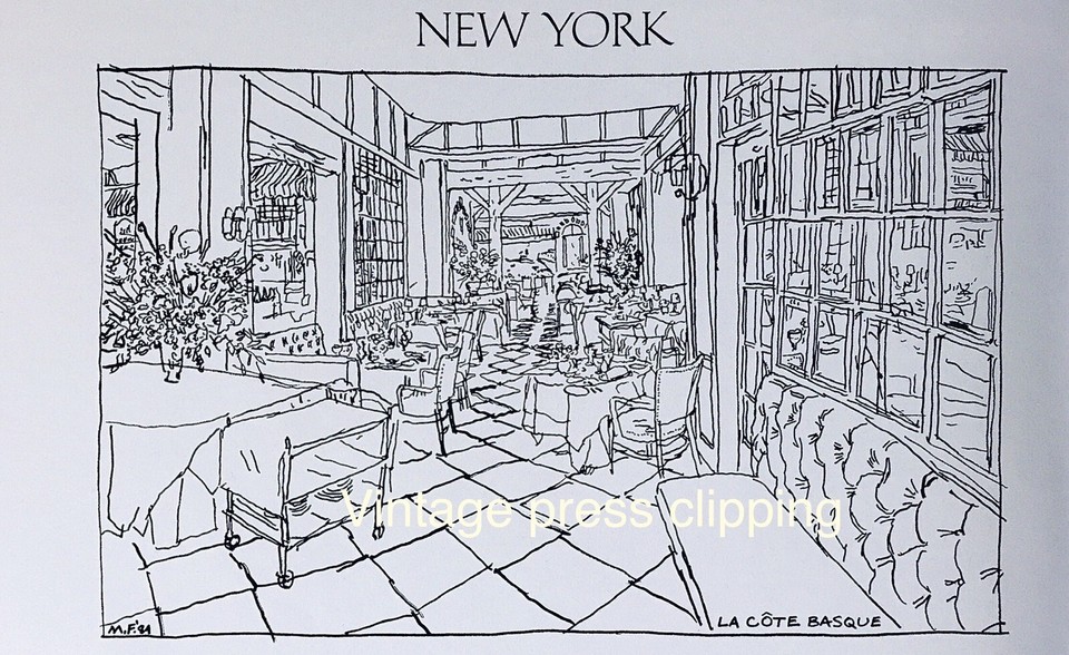 VINTAGE La Cote Basque New York Art Illustration NEWS CLIP + AD 1980’s ...