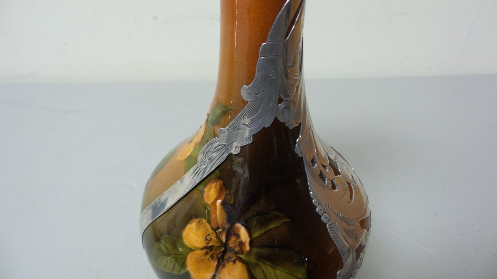 RARE 19th C. ROOKWOOD ART POTTERY 9.25" SILVER OVERLAY EWER, MARY ...