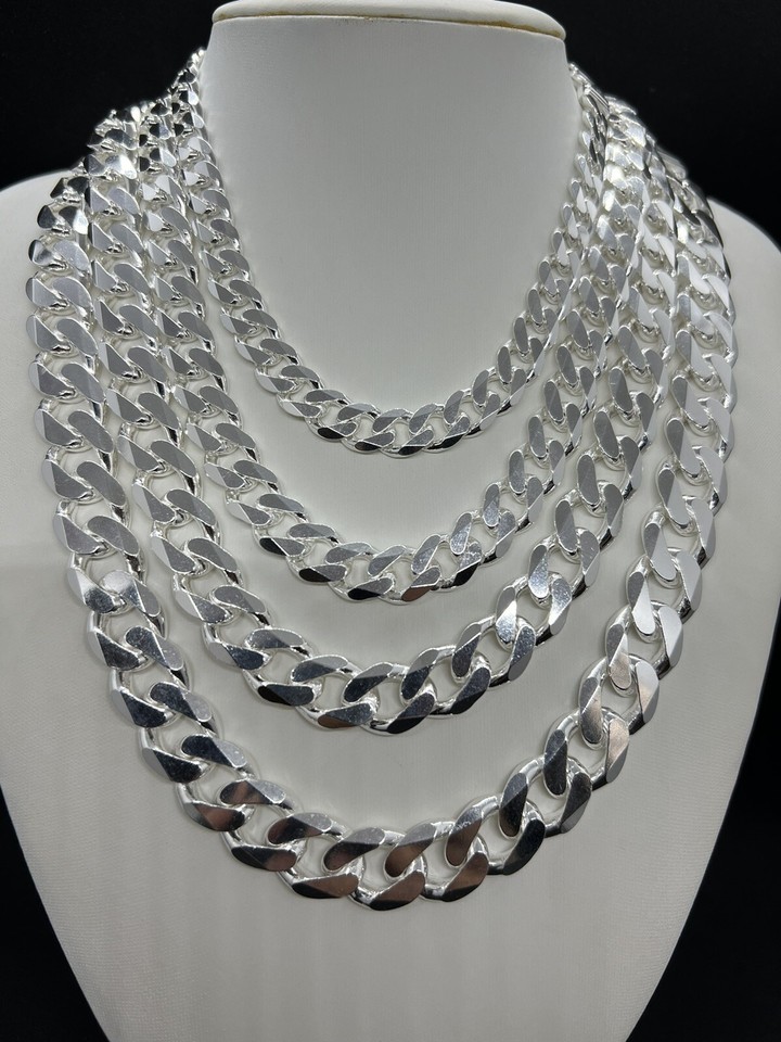925 Sterling Silver Cuban Curb Link Chains Men's/Women's 10mm - 15mm 16 ...
