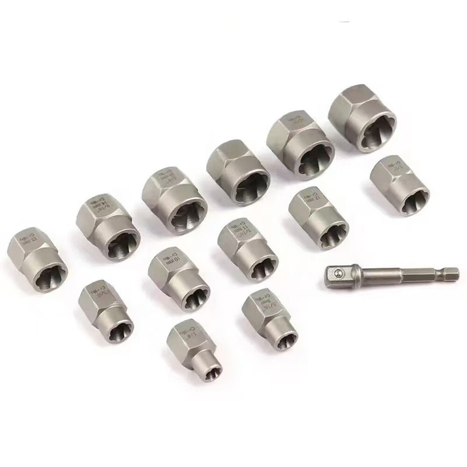 14Pcs Impact Damaged Bolt Nut Screw Remover Extractor Set Twist Socket ...