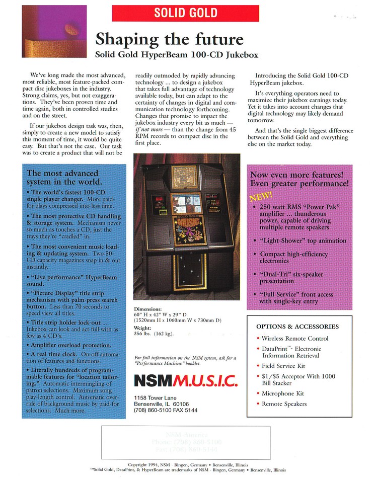 Solid Gold NSM Jukebox Arcade Flyer / Brochure / Ad | eBay