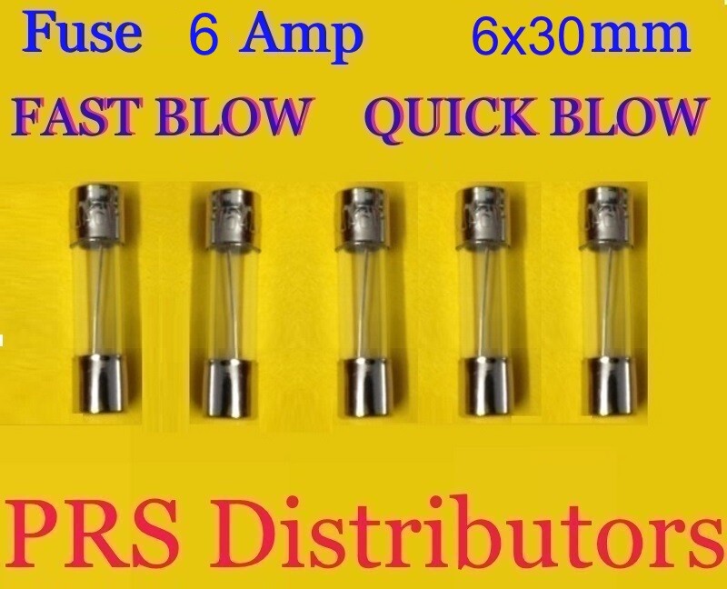 Fuse 6A 250V 6X30mm FAST BLOW QUICK BLOW Glass Fuse 6 Amp 5 pieces USA ...