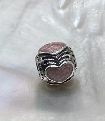 PANDORA STERLING SILVER AND PINK ENAMEL INLAY HEARTS BEAD CHARM | eBay