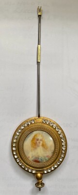 UNIQUE ANTIQUE FRENCH CLOCK PENDULUM SIGNED MINIATURE PORTRAIT GILT ...