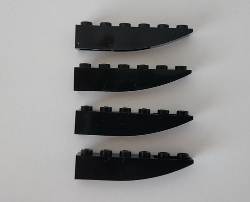 4x LEGO black Slope Curved Top 6 x 1 Inverted (41763 / 42023) wedge ...