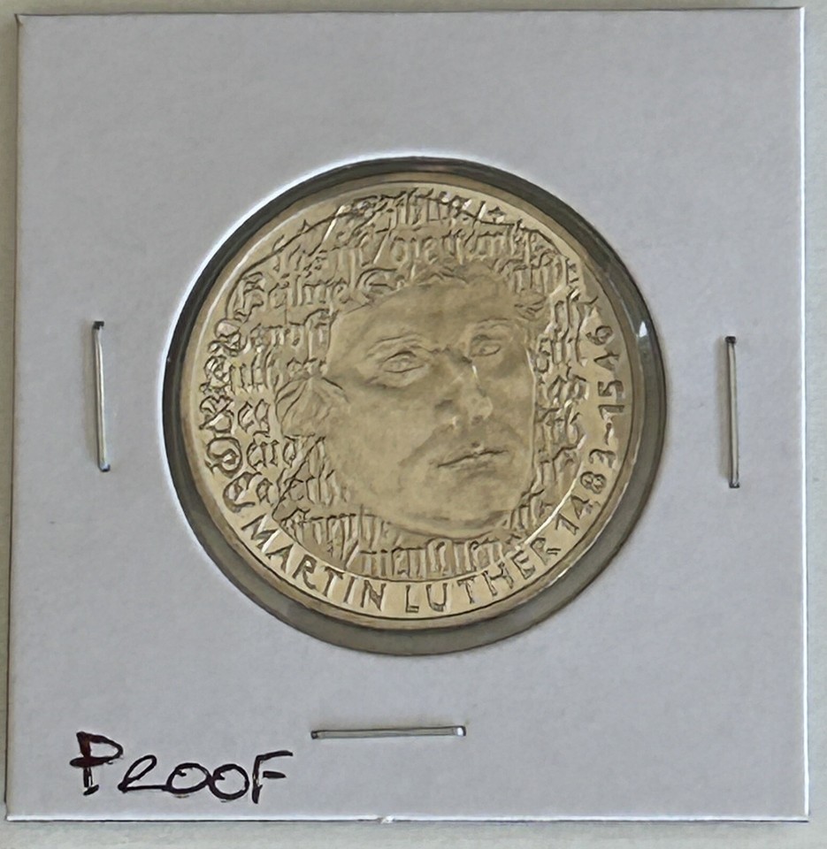 1983 G Martin Luther PROOF German 5 Mark Coin 500th Birthday Religious ...