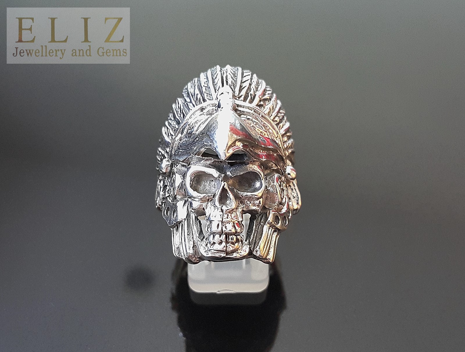 American Indian Skull Ring Sterling Silver Red Indian Tribal Chief ...