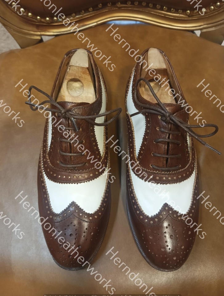 Men Bespoke Handmade Brown & White Leather Spectator Oxfords Men ...