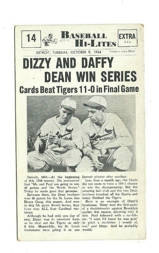 Dizzy & Daffy Dean 1960 CVC Baseball Hi-Lites #14 St. Louis Cardinals ...