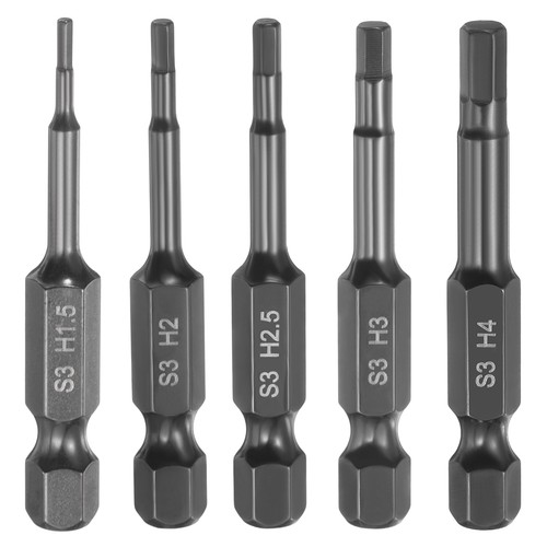 5pcs H1.5/H2/H2.5/H3/H4 Flat Hex Screwdriver Bit 1/4" Hex Shank 2" Long ...