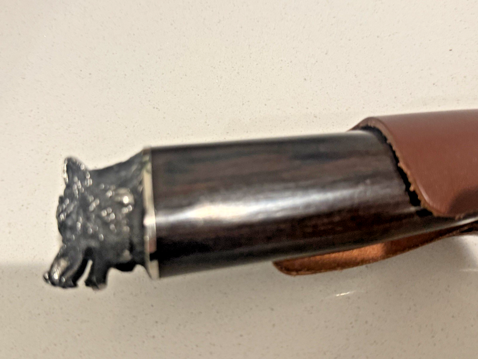 Custom Handmade Hunting Knife, Wolf Head Pommel Wood Handle Leather ...
