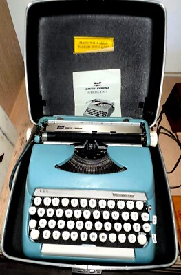 Vintage Smith Corona Super Sterling Portable Blue Typewriter With Case ...