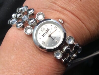 MUDD Ladies Silver Tone Quartz Watch With Crystal Rhinestone Bracelet ...