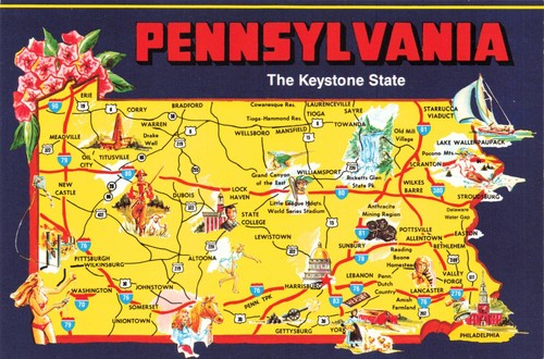 Postcard Pennsylvania Illustrated Map Cartography "The Keystone State ...