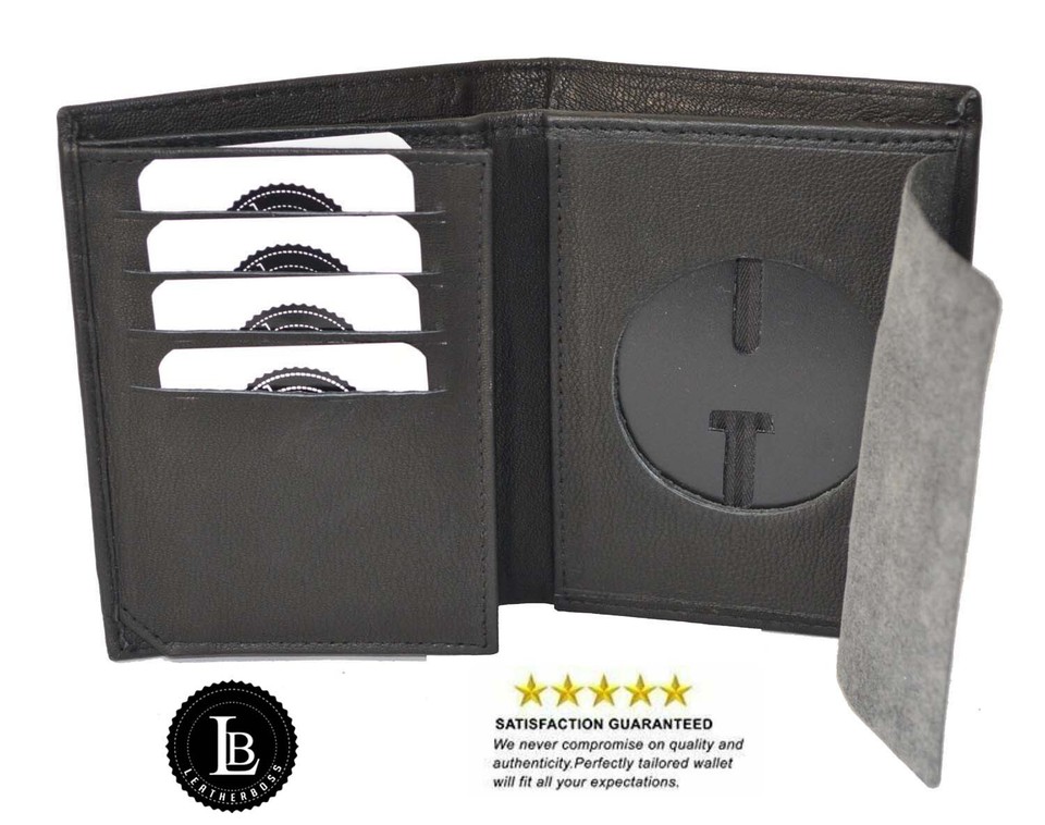 Leather Universal Law Enforcement Bifold Badge Holder Wallet Case ...