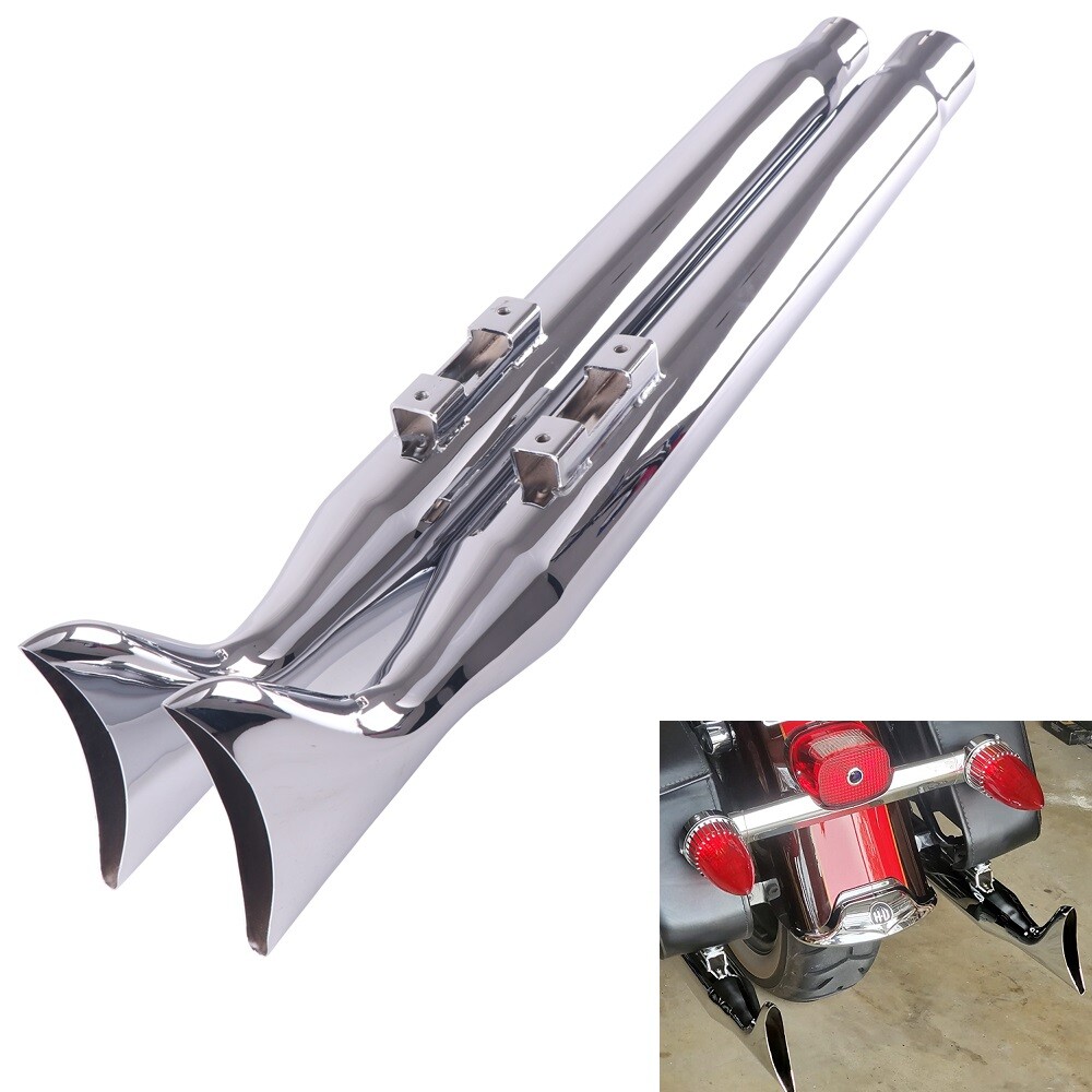 36” Chrome 3” O.D Fishtail Exhaust Pipe Slip Ons for Harley Touring ...