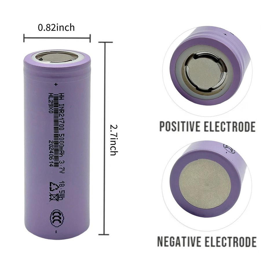4Pack Li-ion Battery 3.7V INR21700 5000mAh Rechargeable High Drain ...