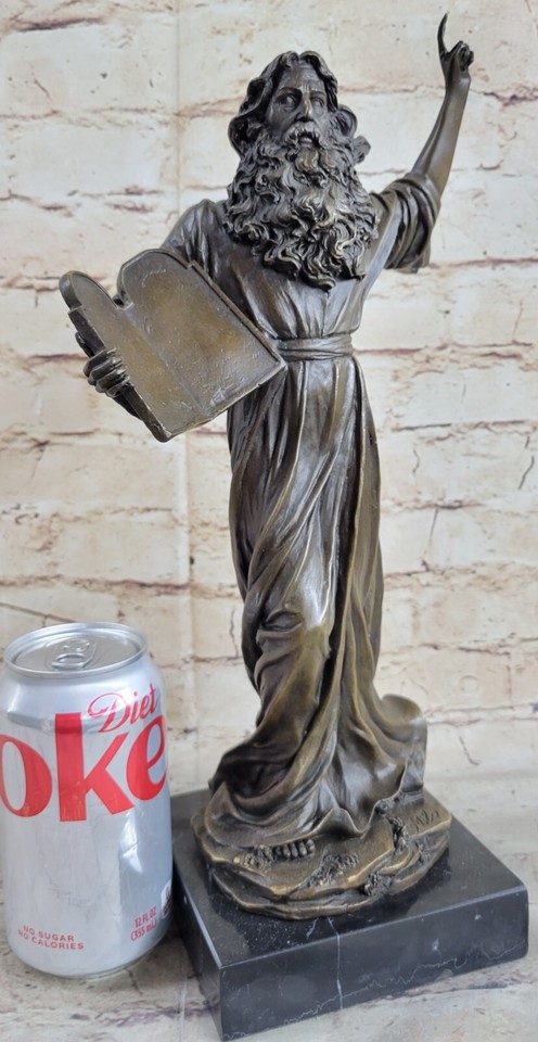 Real Bronze Moses Holding the Ten Commandments Statue Sculpture ...