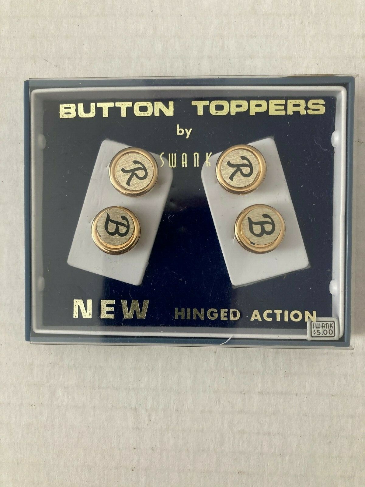 Swank Gold Tone Etched Button Toppers Hinged Action V… - Gem