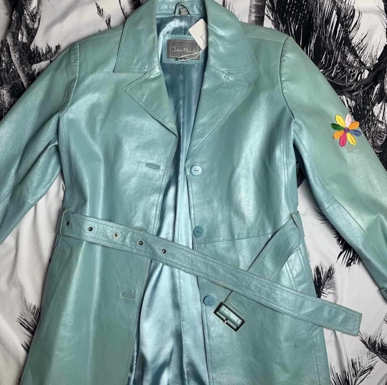 VINTAGE Juliet Michelle Aqua Leather Trench - Gem