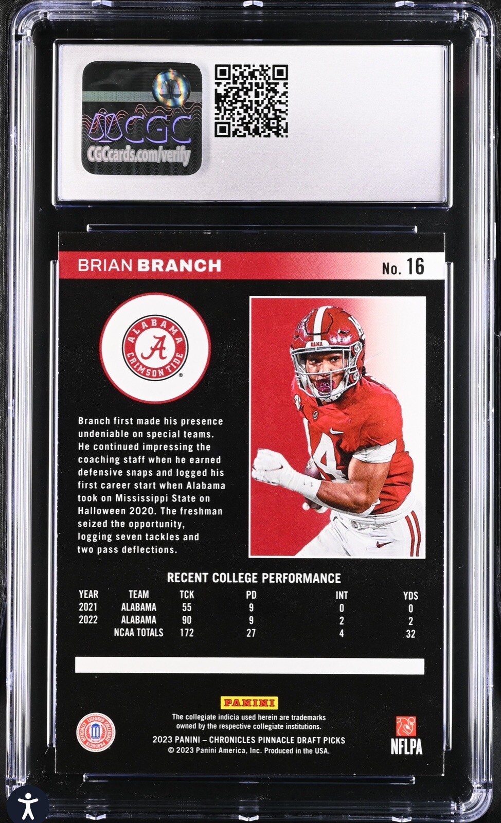 2023 Panini Chronicles Draft Picks - Pinnacle #16 Brian Branch (RC) for ...