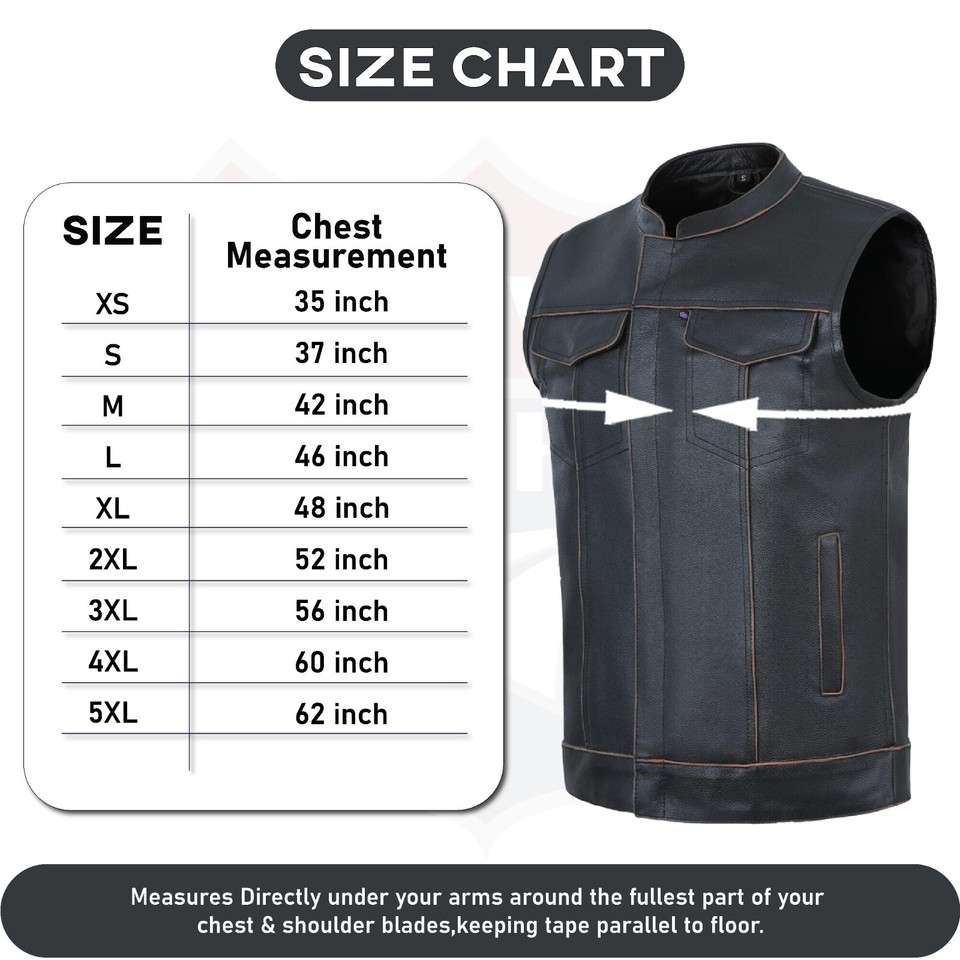 SOA Men's Rub Buff Leather Vest Anarchy Motorcycle Biker Club Concealed ...