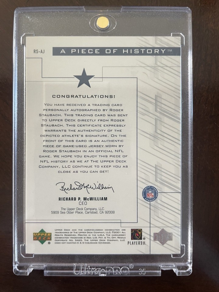 2001 Pros & Prospects A Piece of History Jersey Roger Staubach #RS-AJ ...