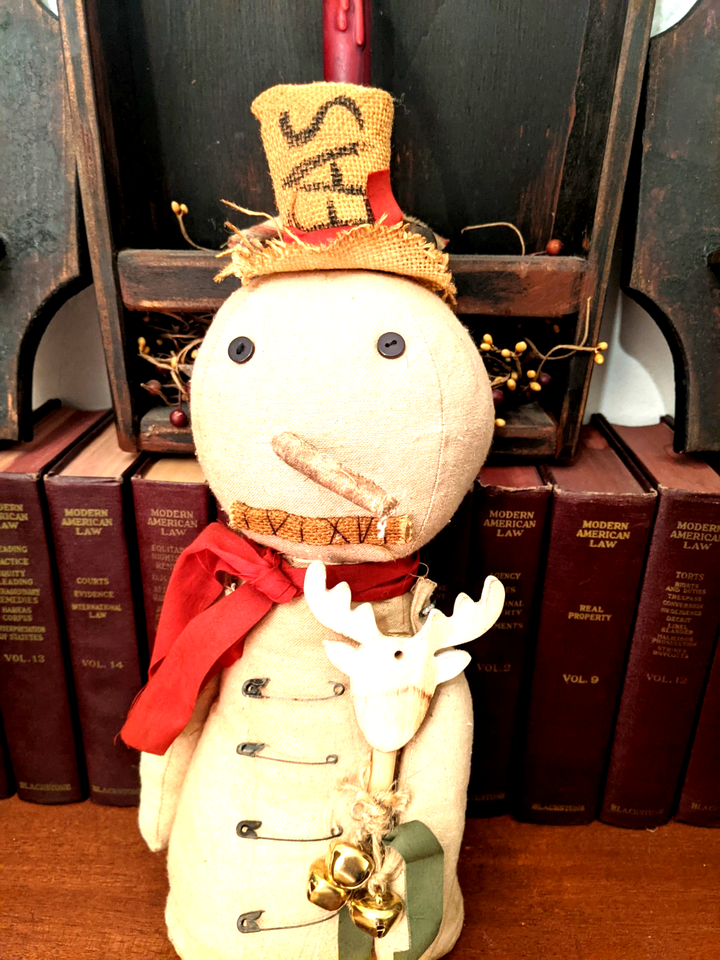 RARE OOAK AUTHENTIC Vintage Primitive Handmade Folk Art Snowman Doll | eBay