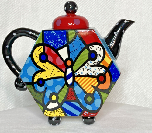 Romero Britto Butterfly Teapot 2009 Approx 9"X10"X4" Whimiscal Colorful ...