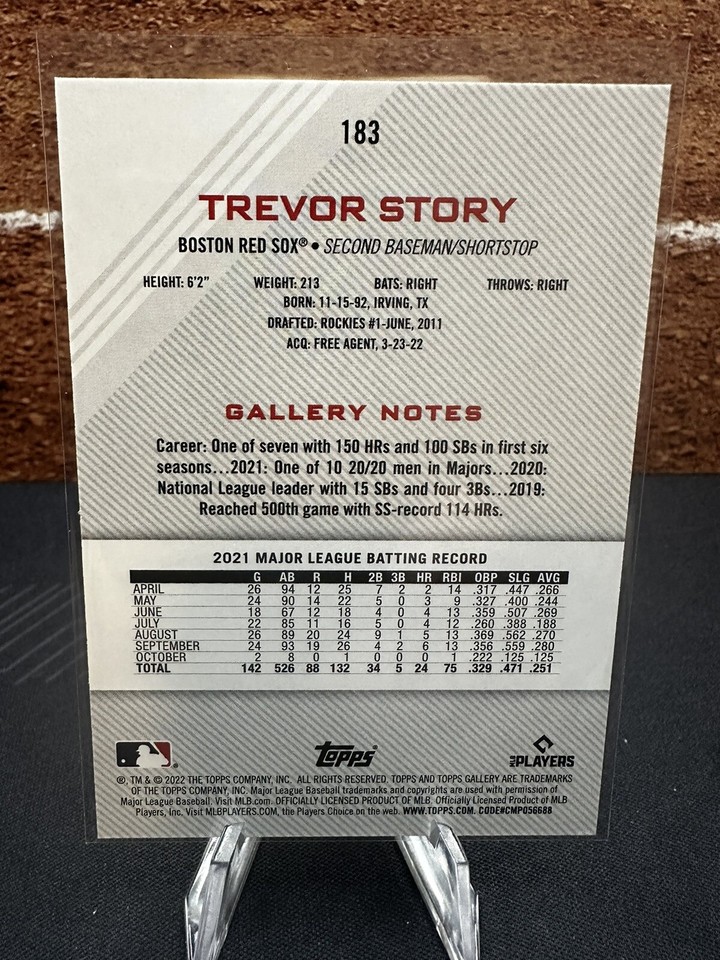 💥2022 Topps Gallery Trevor Story Printer Proof #183 Boston Red Sox | eBay