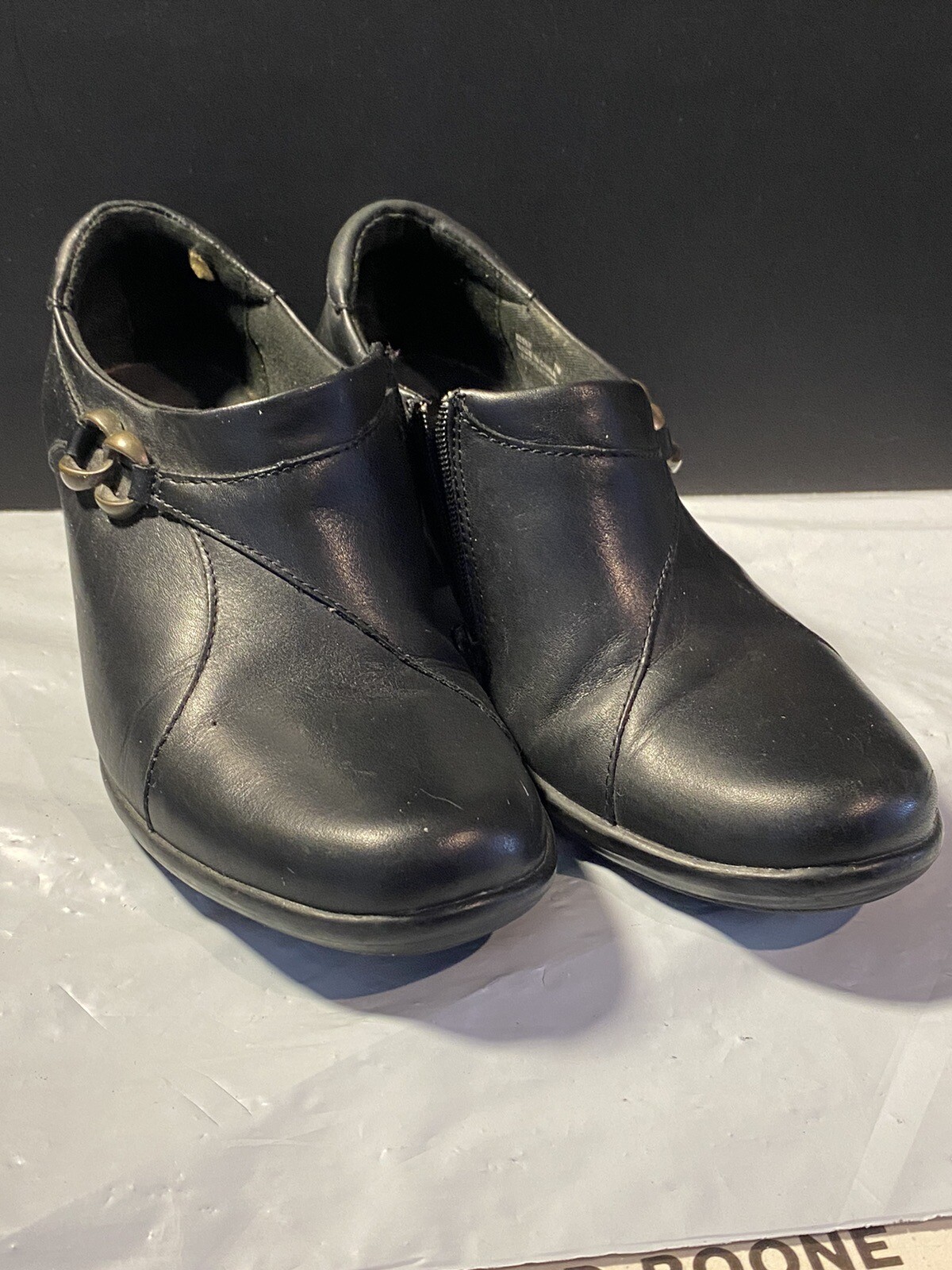 Clarks Womens Black Leather Zip up Ankle Boots Bootie Style# 83597 Size ...