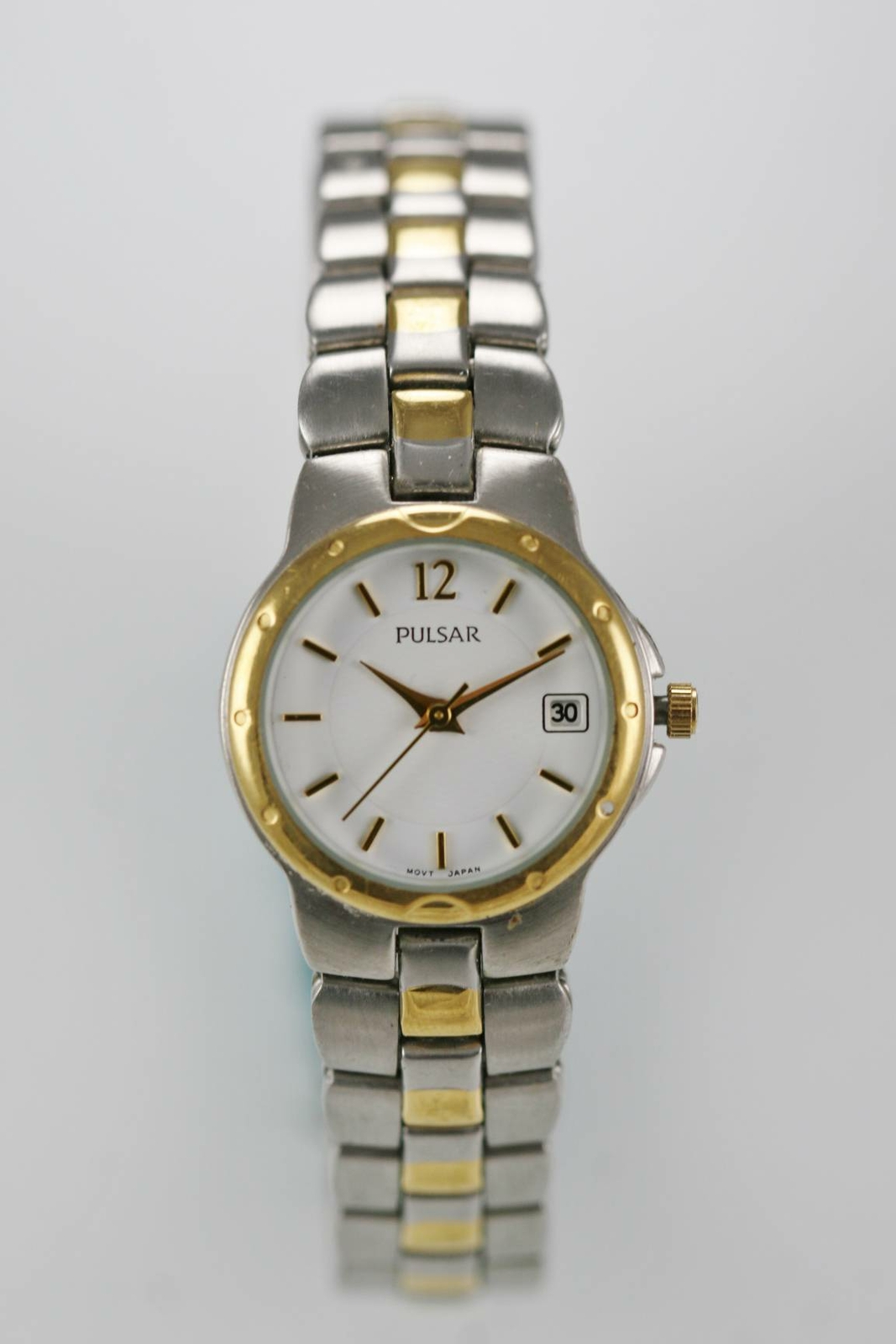 Pulsar Watch Womens Gold Silver Steel Stainless Water Resist Date White ...