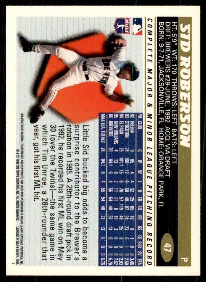 1996 Topps Sid Roberson A Baseball Cards #47 | eBay