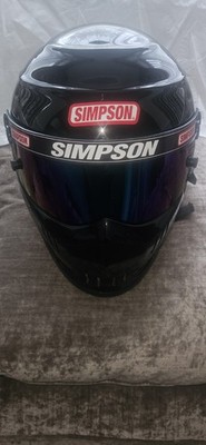 SIMPSON HELMET RX SPEEDWAY . 60CM/7 1/2 , GLOSS BLACK IRRIDIUM +CLEAR ...