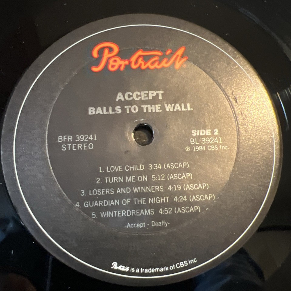 Accept ‎– Balls To The Wall LP 1984 Portrait ‎– BFR 39241 VG+ NICE ...