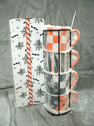 Temp-Tations BOOFETTI Halloween Stacking Black Cat Mugs w/Metal Rack by ...