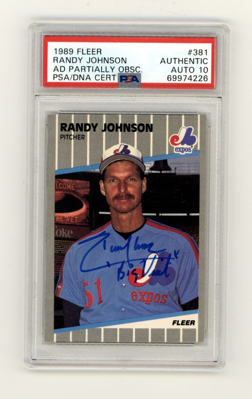 Randy Johnson 1989 Fleer #381 Marlboro Green RC w/ Insc Signed PSA DNA ...