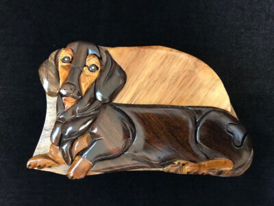 Hand crafted 3D Intarsia Wood Art DACHSHUND Dog Puzzle Wooden Box | eBay